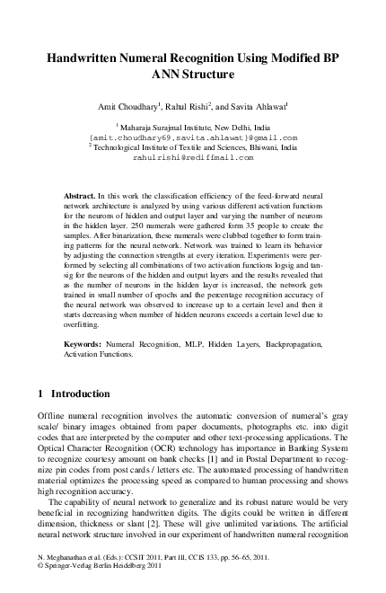 Pdf Handwritten Numeral Recognition Using Modified Bp Ann Structure