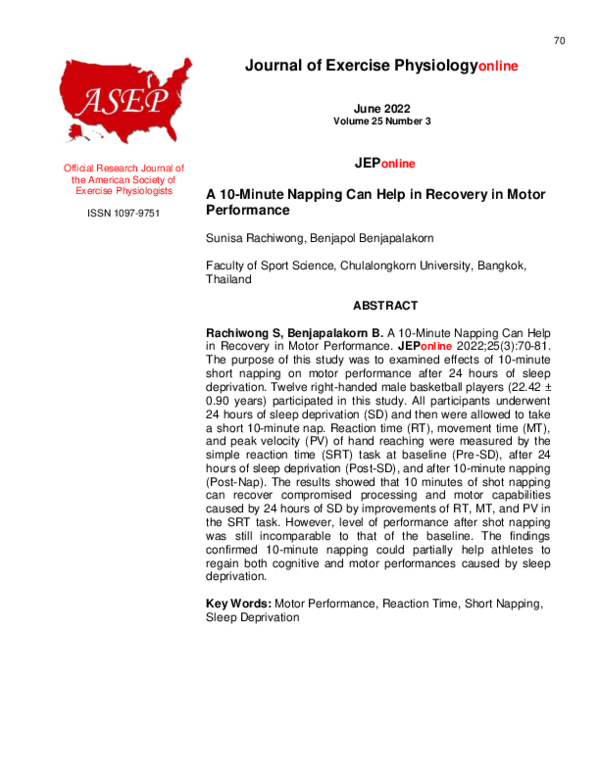 (PDF) A 10 Minute Napping Can Help in Recovery in Motor Performance