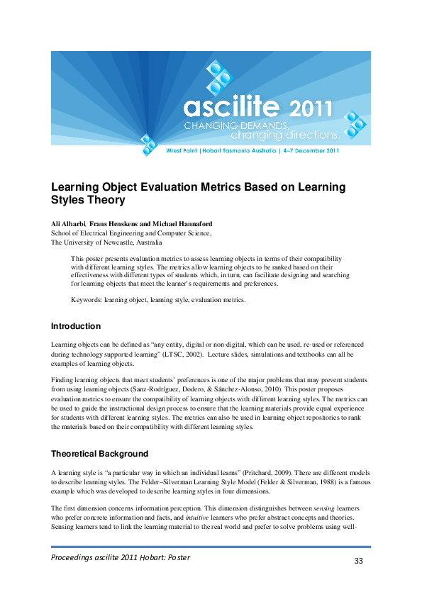 (PDF) Learning Object Evaluation Metrics Based on Learning Styles Theory