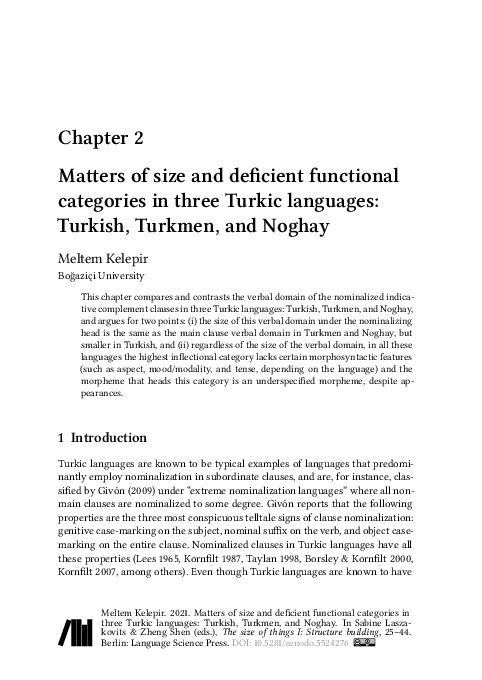 (PDF) Matters of size and deficient functional categories in three ...