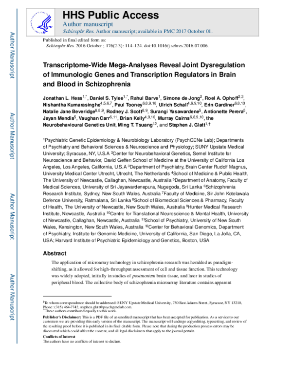 (PDF) Transcriptome-wide mega-analyses reveal joint dysregulation of ...