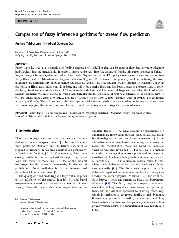 (PDF) Comparison of fuzzy inference algorithms for stream flow prediction