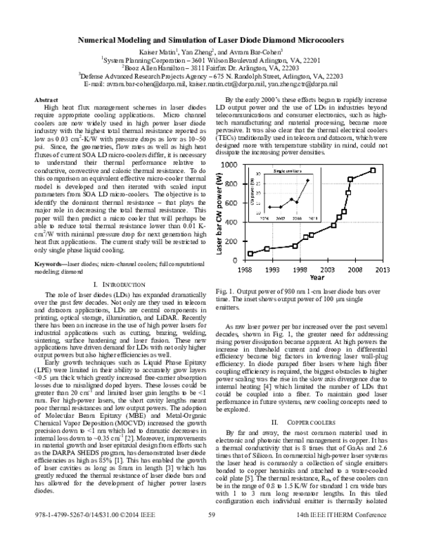 (PDF) Numerical modeling and simulation of laser diode diamond microcoolers