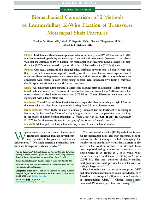 (PDF) Biomechanical Comparison of 2 Methods of Intramedullary K-Wire Fixation of Transverse ...