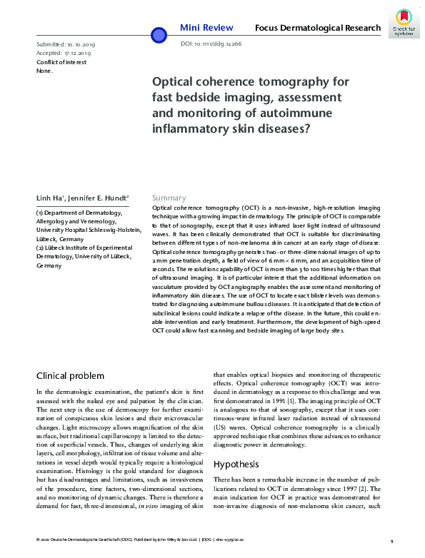 (PDF) Optical coherence tomography for fast bedside imaging, assessment and monitoring of ...