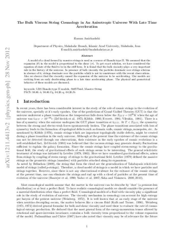(PDF) The bulk viscous string cosmology in an anisotropic universe with ...