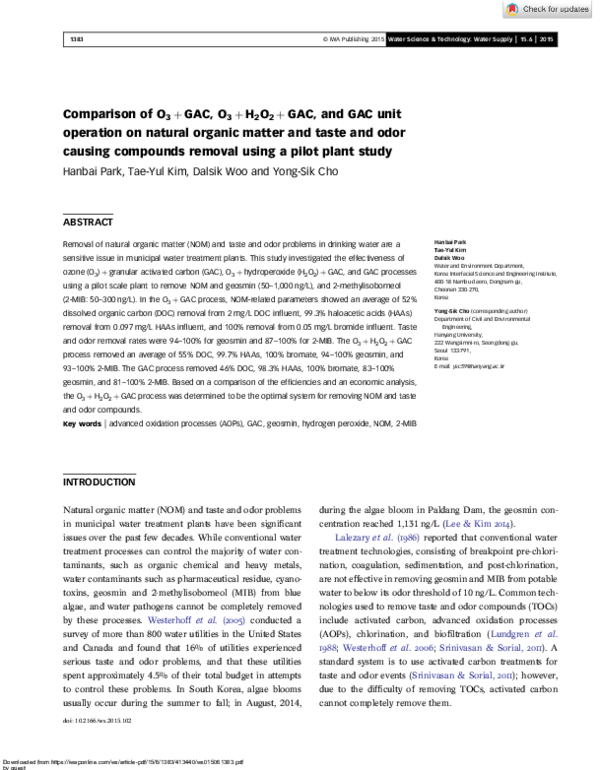 (PDF) Comparison of O3 + GAC, O3 + H2O2 + GAC, and GAC unit operation ...
