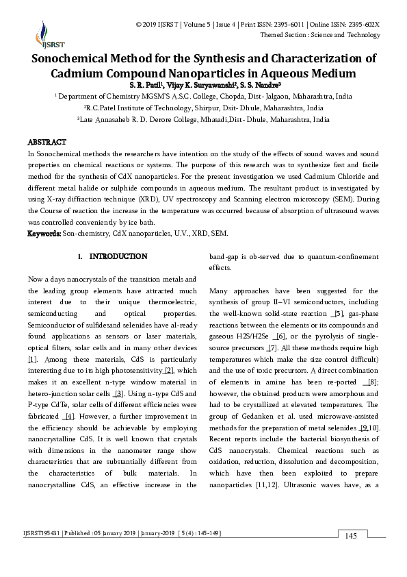 (PDF) Sonochemical Method for the Synthesis and Characterization of Cadmium Compound ...