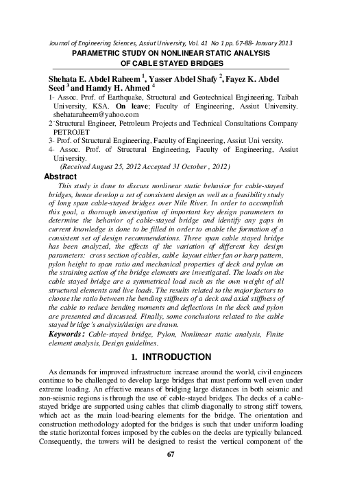 (PDF) Parametric Study on Nonlinear Static Analysis of Cable Stayed Bridges