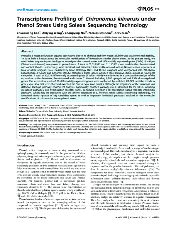 (PDF) Transcriptome profiling of Chironomus kiinensis under phenol ...