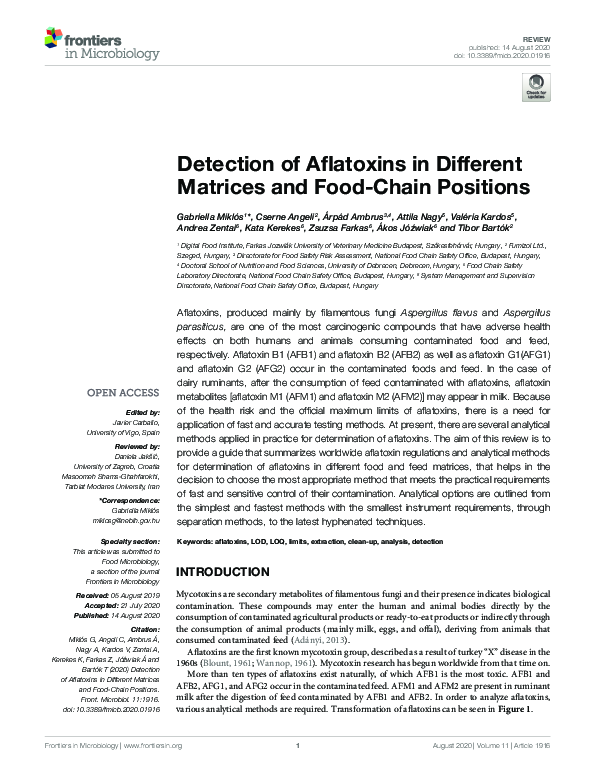 (PDF) Detection of Aflatoxins in Different Matrices and Food-Chain Positions