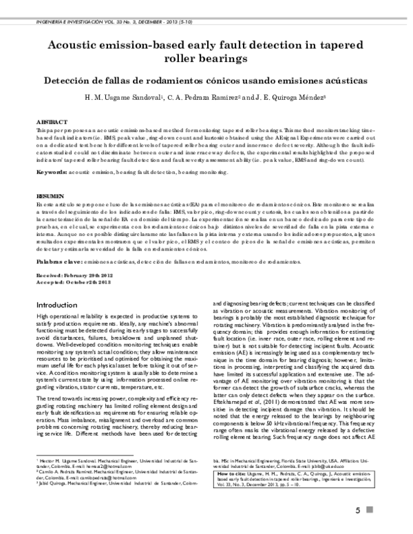 Pdf Acoustic Emission Based Early Fault Detection In Tapered Roller