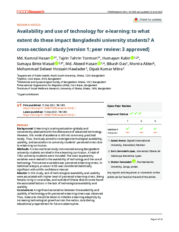 (PDF) Availability and use of technology for e-learning: to what extent do these impact ...