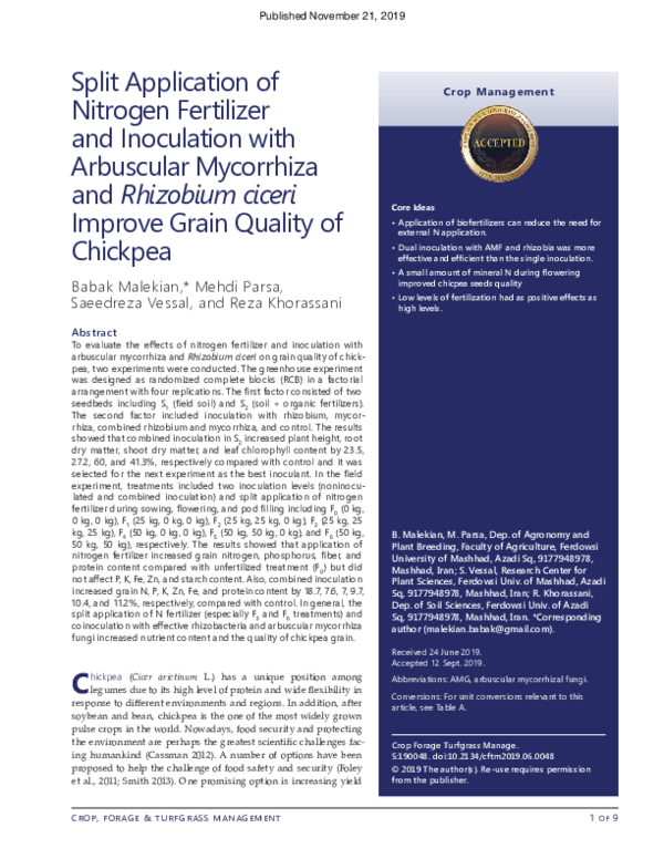 (PDF) Split Application of Nitrogen Fertilizer and Inoculation with Arbuscular Mycorrhiza and ...