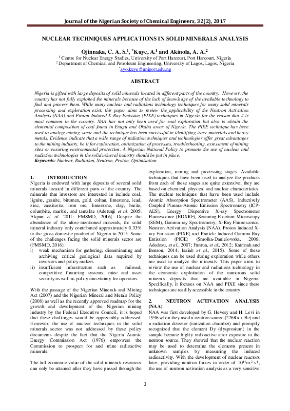 (PDF) Nuclear Techniques Applications in Solid Minerals Analysis