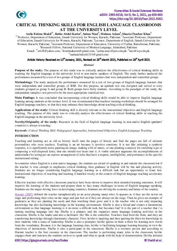 (PDF) Critical Thinking Skills for English Language Classrooms at the ...