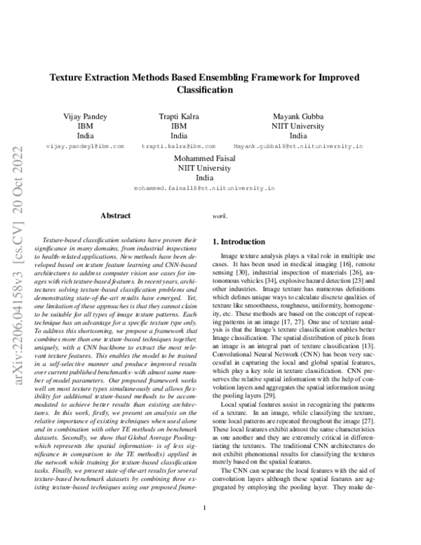 Pdf Texture Extraction Methods Based Ensembling Framework For