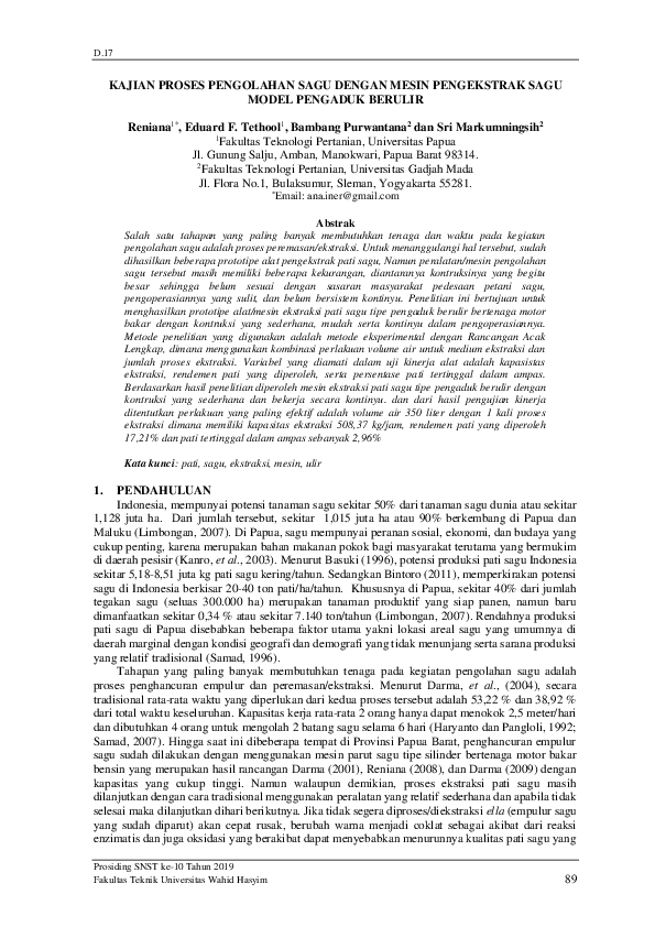 (PDF) Kajian Proses Pengolahan Sagu Dengan Mesin Pengekstrak Sagu Model ...