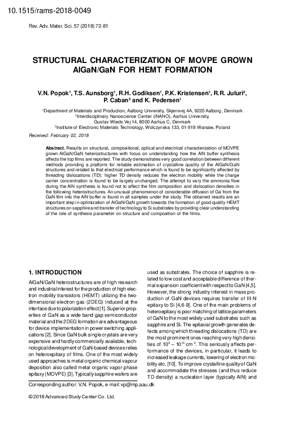 (PDF) Structural Characterization of Movpe Grown Algan/Gan for Hemt ...