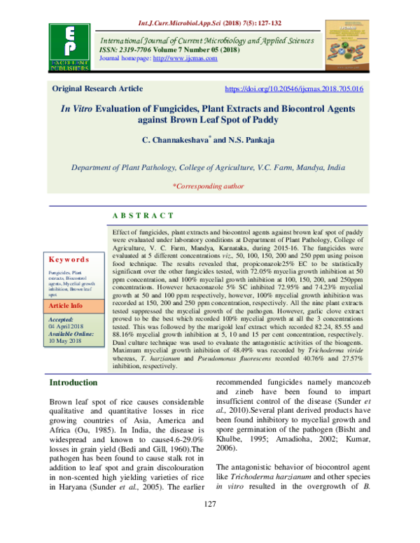 Pdf In Vitro Evaluation Of Fungicides Plant Extracts And Antagonists Trichoderma Spp On