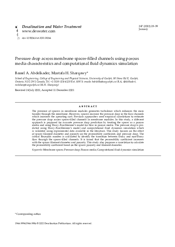 (PDF) Pressure drop across membrane spacer-filled channels using porous media characteristics ...