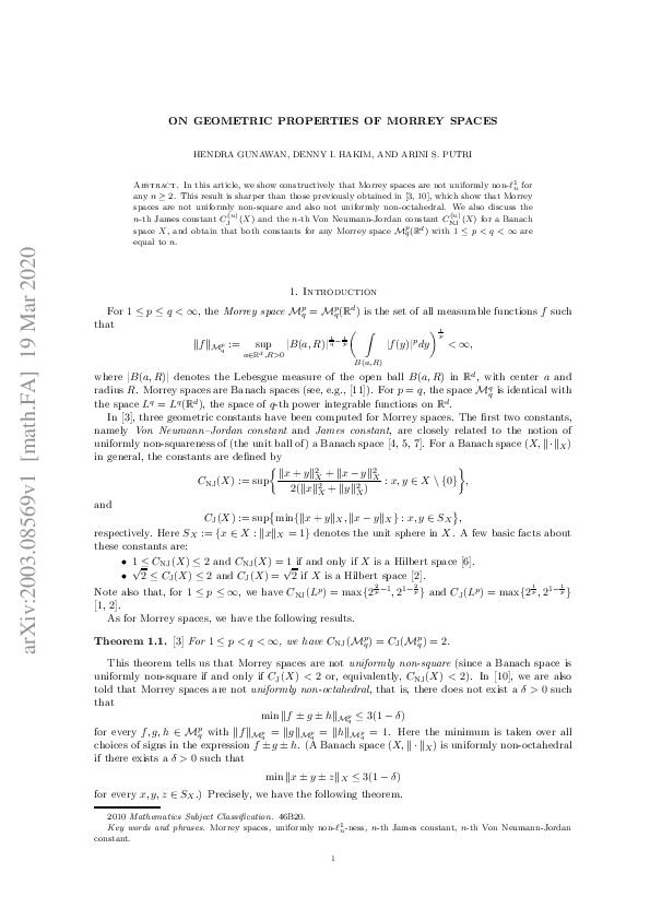 Pdf On Geometric Properties Of Morrey Spaces