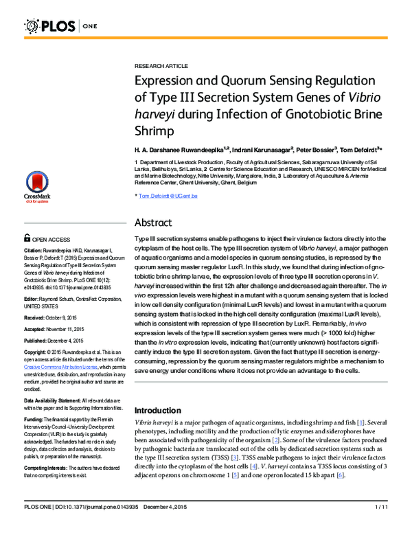 (PDF) Expression and Quorum Sensing Regulation of Type III Secretion ...