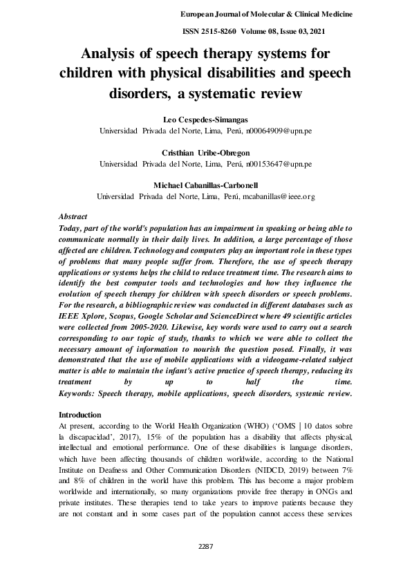 (PDF) Analysis of speech therapy systems for children with physical ...