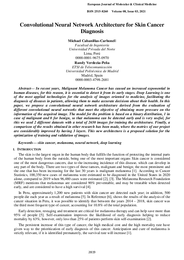 (PDF) Convolutional Neural Network Architecture for Skin Cancer Diagnosis