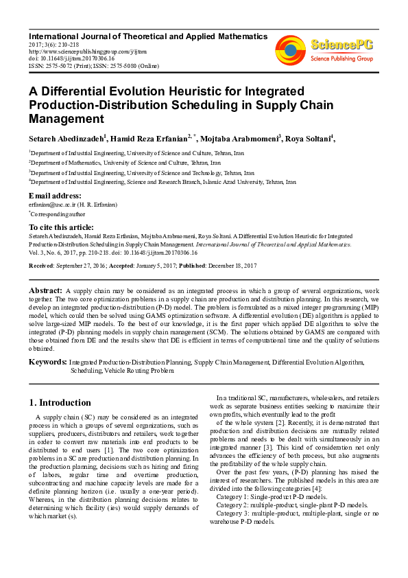 Pdf A Differential Evolution Heuristic For Integrated Production Distribution Scheduling In