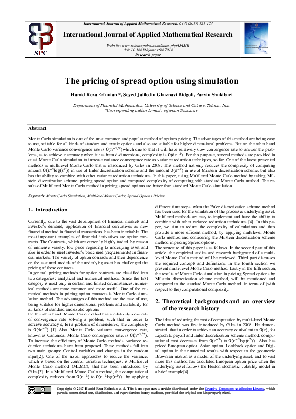 (PDF) The pricing of spread option using simulation