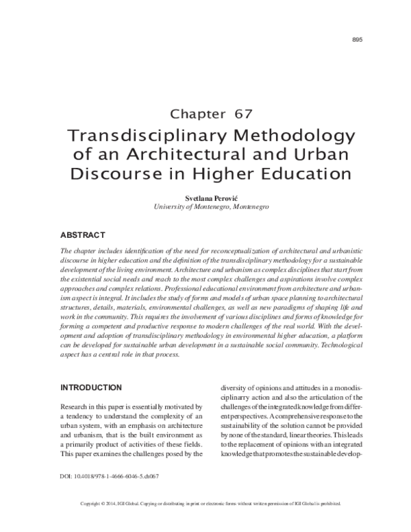 (PDF) Transdisciplinary Methodology of an Architectural and Urban Discourse in Higher Education