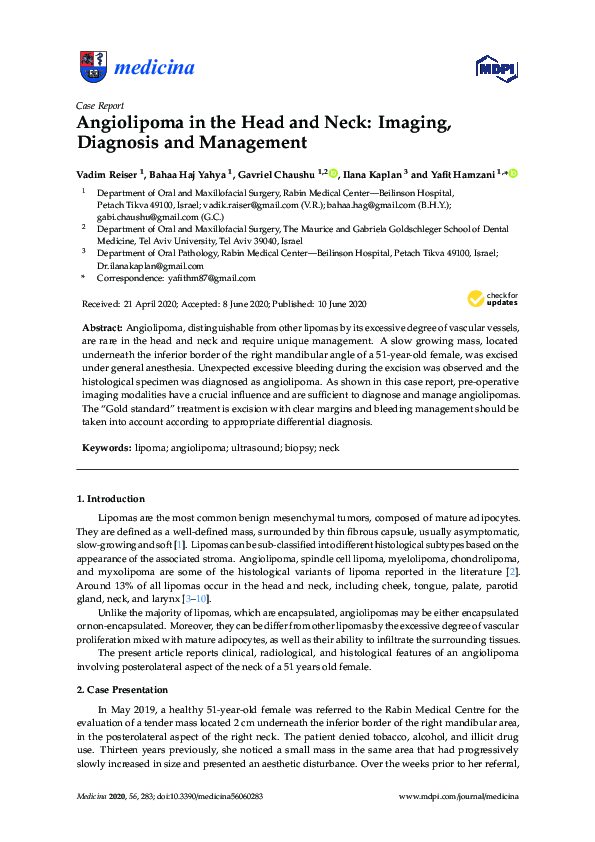 (PDF) Angiolipoma in the Head and Neck: Imaging, Diagnosis and Management