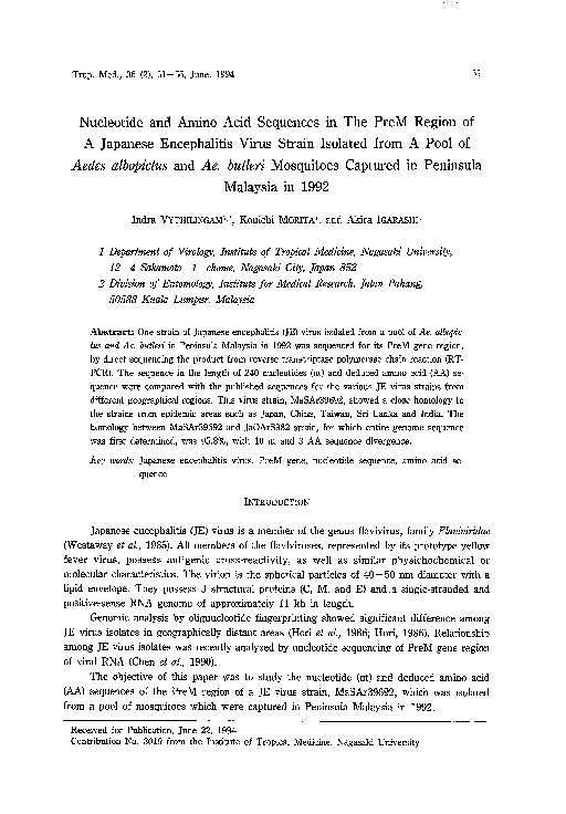 (PDF) Nucleotide and Amino Acid Sequences in The PreM Region of A ...