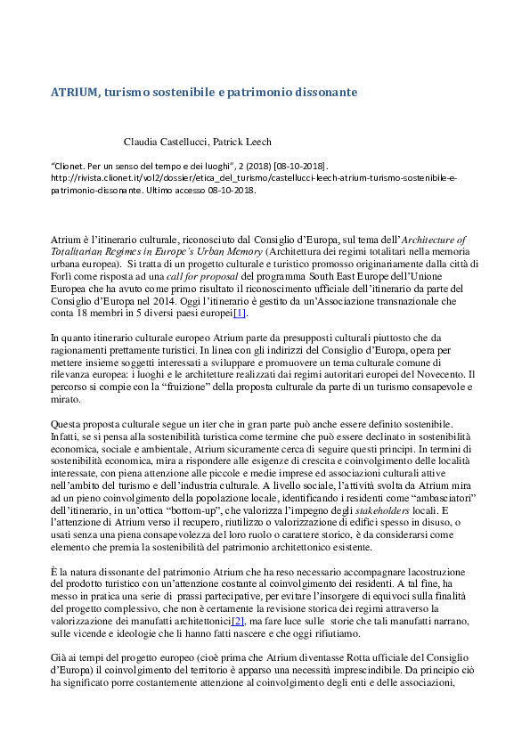 (PDF) ATRIUM, turismo sostenibile e patrimonio dissonante