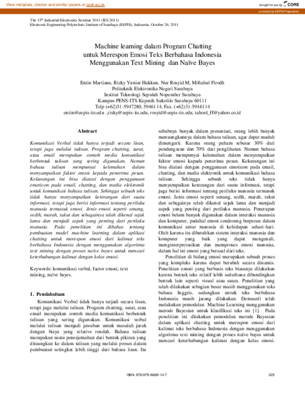 (PDF) Machine learning dalam Program Chatting untuk Merespon Emosi Teks ...