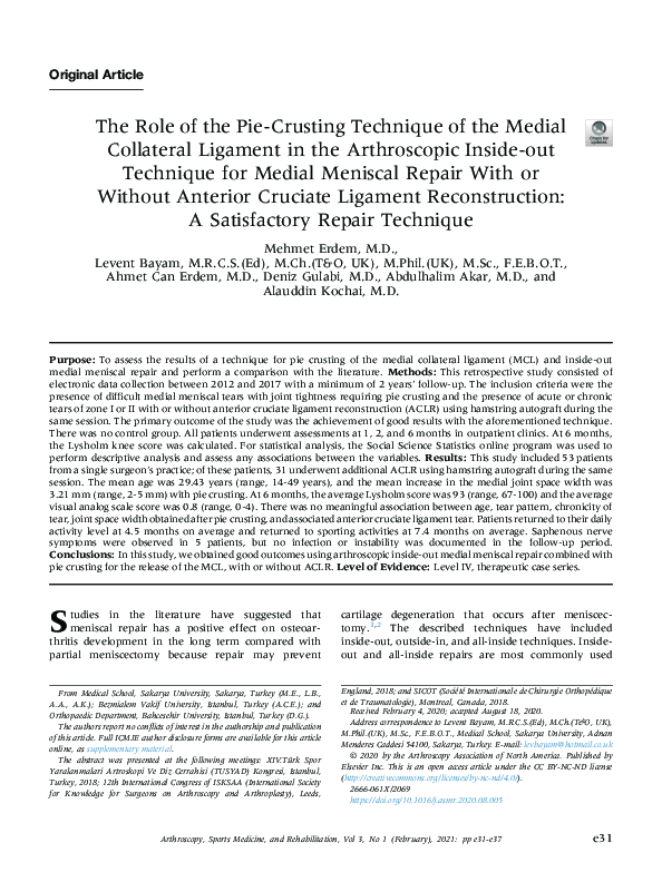 (PDF) The Role of the Pie-Crusting Technique of the Medial Collateral ...