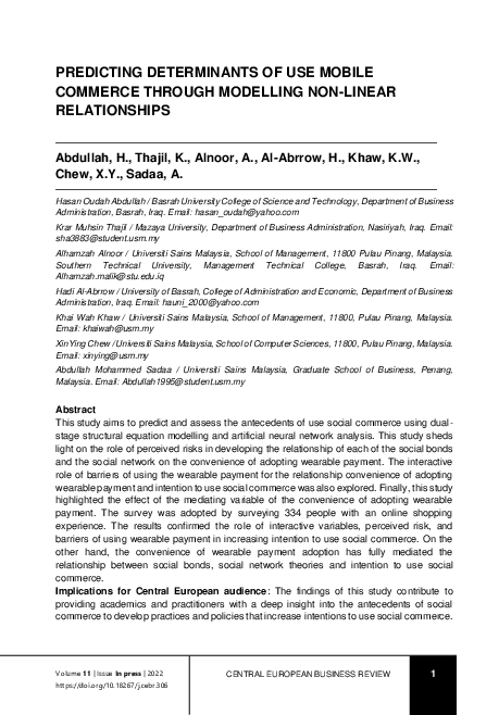Pdf Predicting Determinants Of Use Mobile Commerce Through Modelling Non Linear Relationships