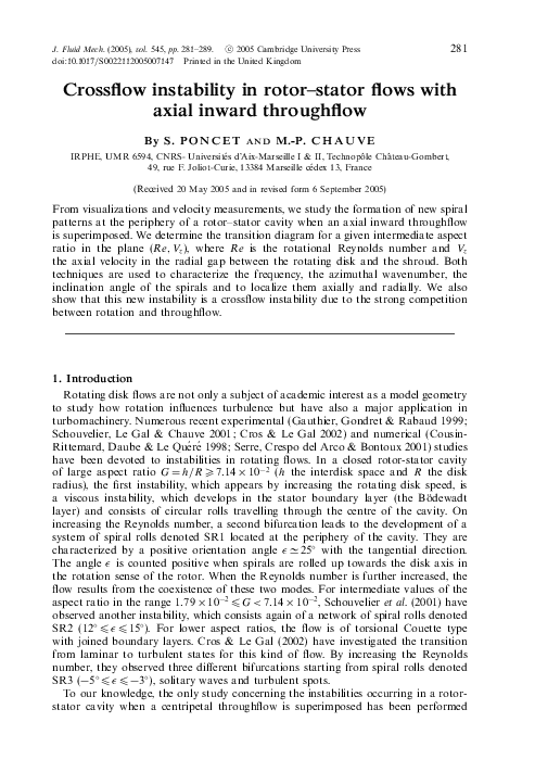 (PDF) Crossflow instability in rotor-stator flows with axial inward ...