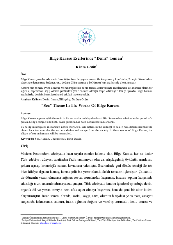 (PDF) Bilge Karasu Eserlerinde “Deniz" Teması