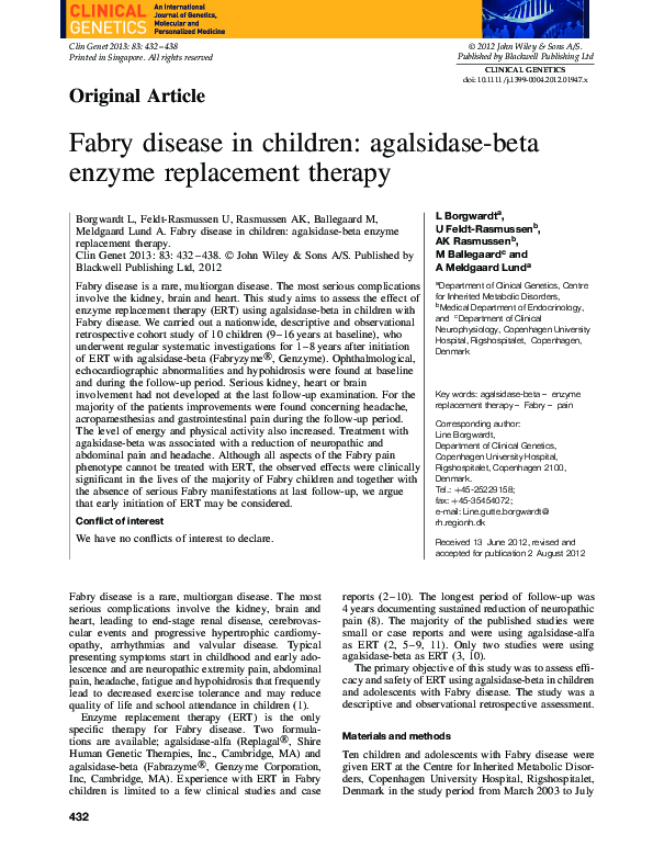 (PDF) Fabry disease in children: agalsidase-beta enzyme replacement ...