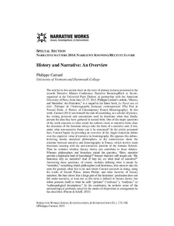 (PDF) History and Narrative: An Overview | Philippe Carrard - Academia.edu