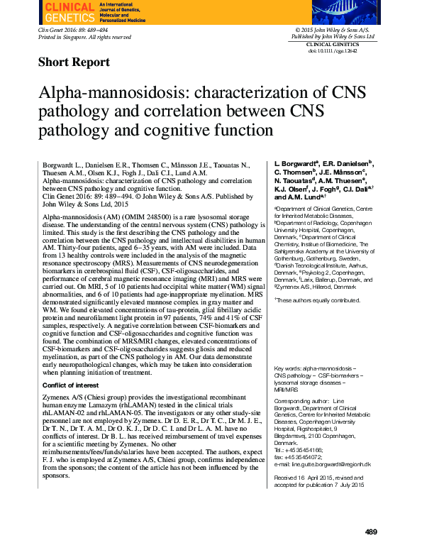 (PDF) Alpha-mannosidosis: characterization of CNS pathology and correlation between CNS ...