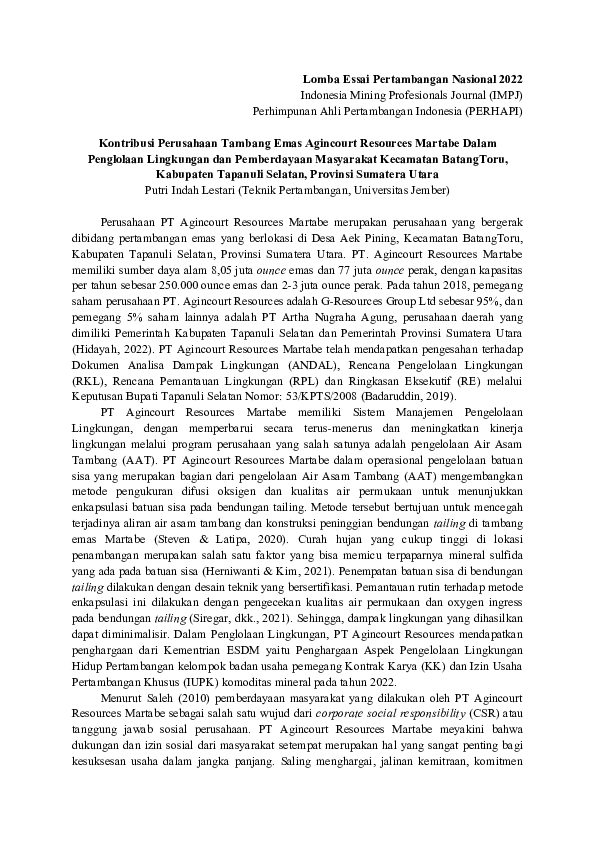 (DOC) Lomba Essai Pertambangan Nasional 2022 | Putri Indah - Academia.edu
