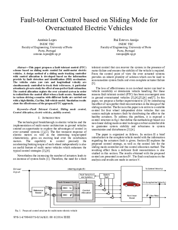 (PDF) Fault-tolerant control based on sliding mode for overactuated electric vehicles