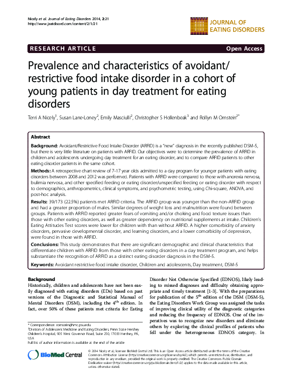 (PDF) Prevalence and characteristics of avoidant/restrictive food ...