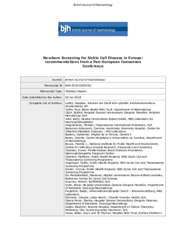 (PDF) Newborn screening for sickle cell disease in Europe ...