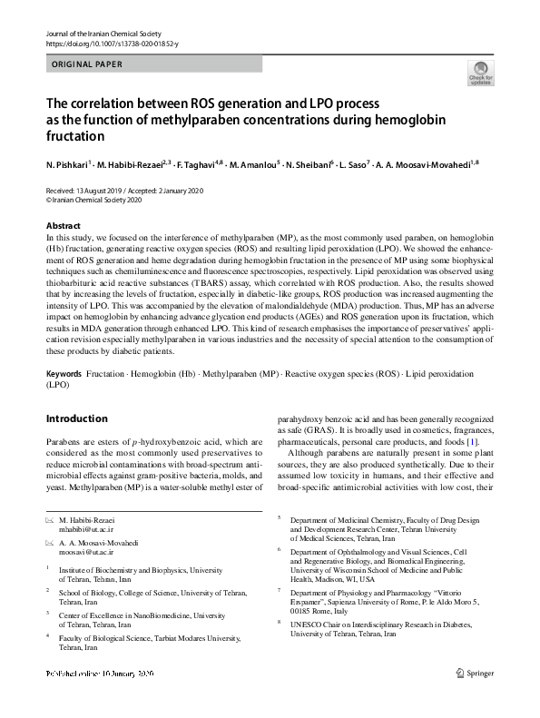 (PDF) The correlation between ROS generation and LPO process as the function of methylparaben ...
