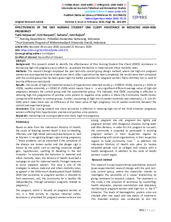 (PDF) Effectiveness of the One Nursing Student One Client Assistance in ...