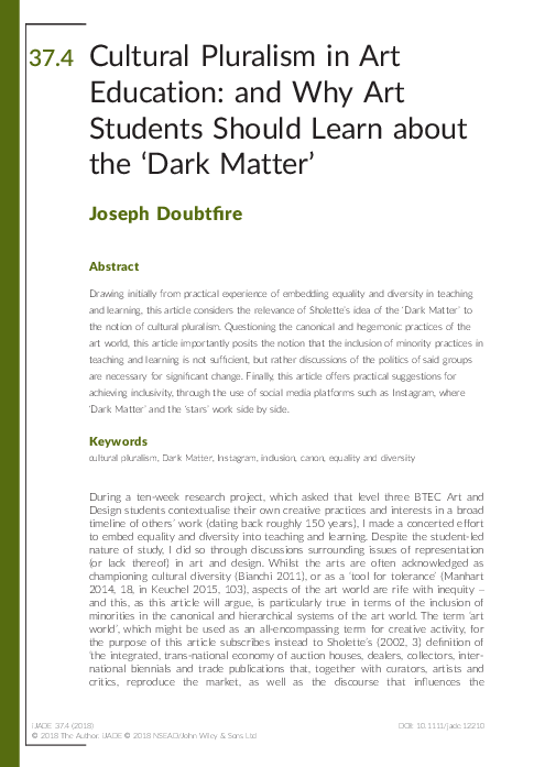 (PDF) Cultural Pluralism in Art Education: and Why Art Students Should ...